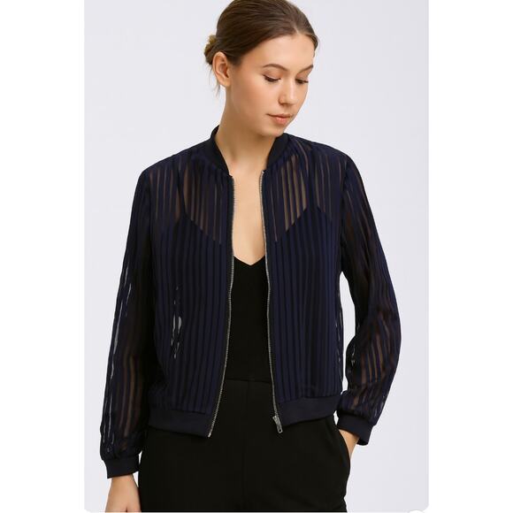 Zara | Jackets & Coats | Zara Womens Striped Organza Bomber Jacket Blue ...